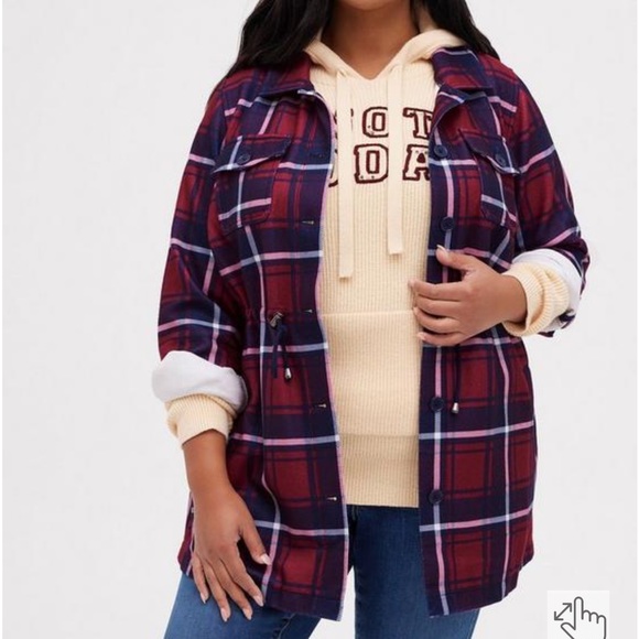 torrid | Jackets & Coats | Torrid Red Plaid Reverse Fleece Drawstring ...